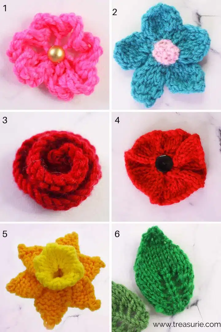 How To Knit Flowers, 27 Knitted Flower Patterns (FREE) | TREASURIE