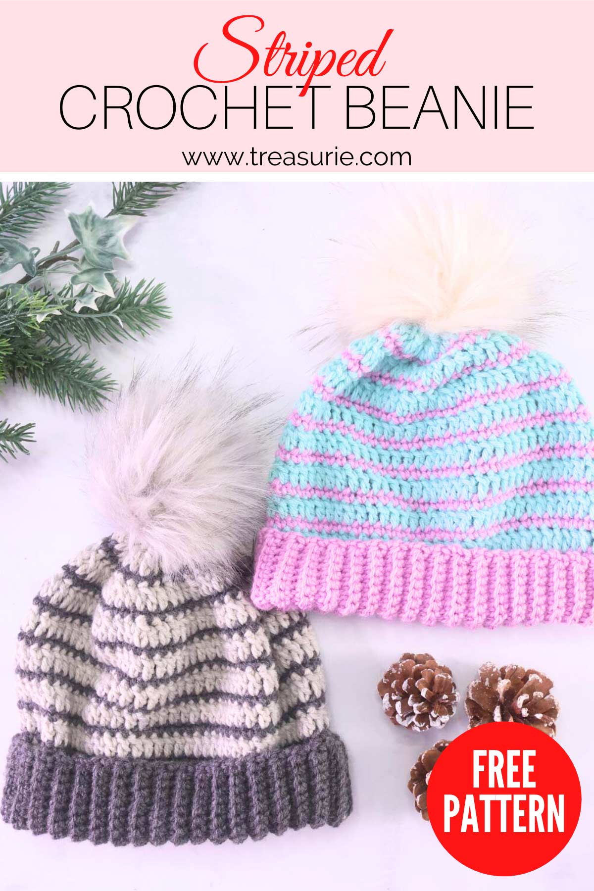 Striped Beanie Crochet Pattern, Easy & Free +VIDEO | TREASURIE